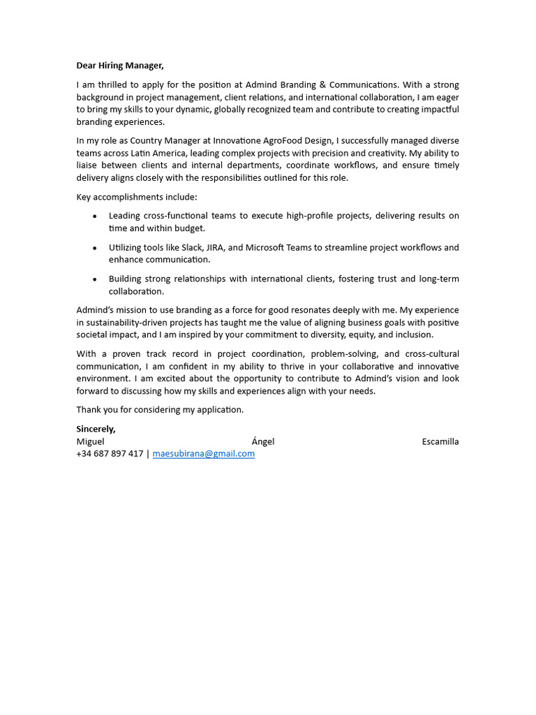 Cover Letter Admind | PDF