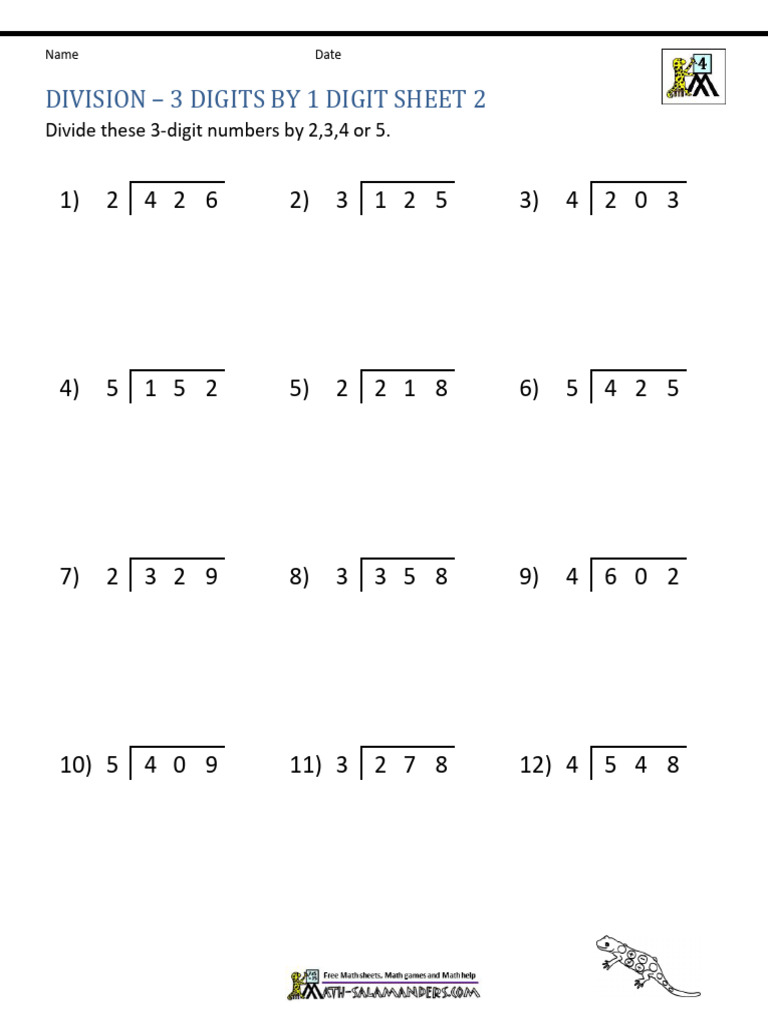 Division 3 Digits by 1 Digit 2 | PDF