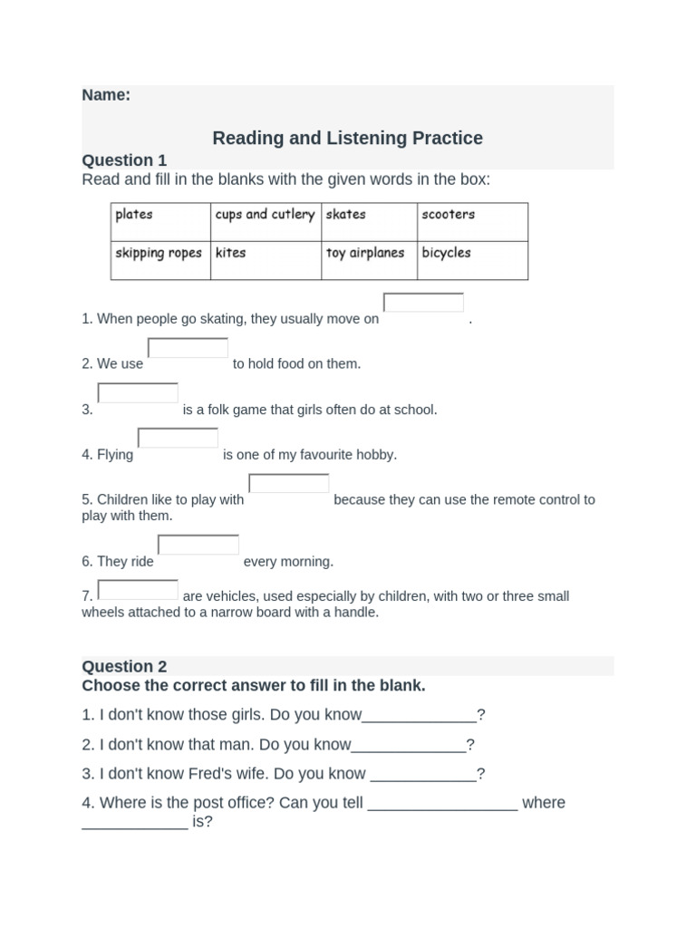 Grade 3 Listening Practice Worksheet | PDF