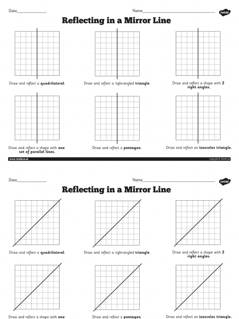 Reflections in A Mirror Line Worksheet | PDF