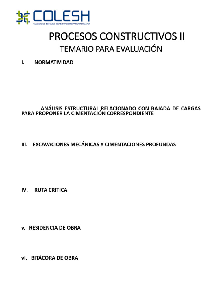 Temario Procesos Constructivos | PDF