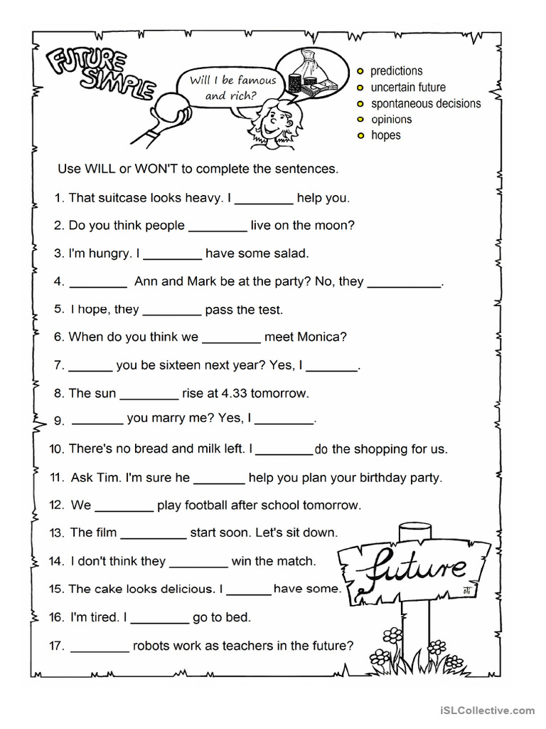 Future Simple Worksheet 1 | PDF