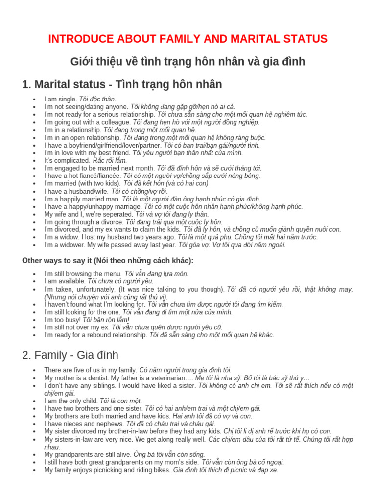 INTRODUCE ABOUT FAMILY AND MARITAL STATUS | PDF