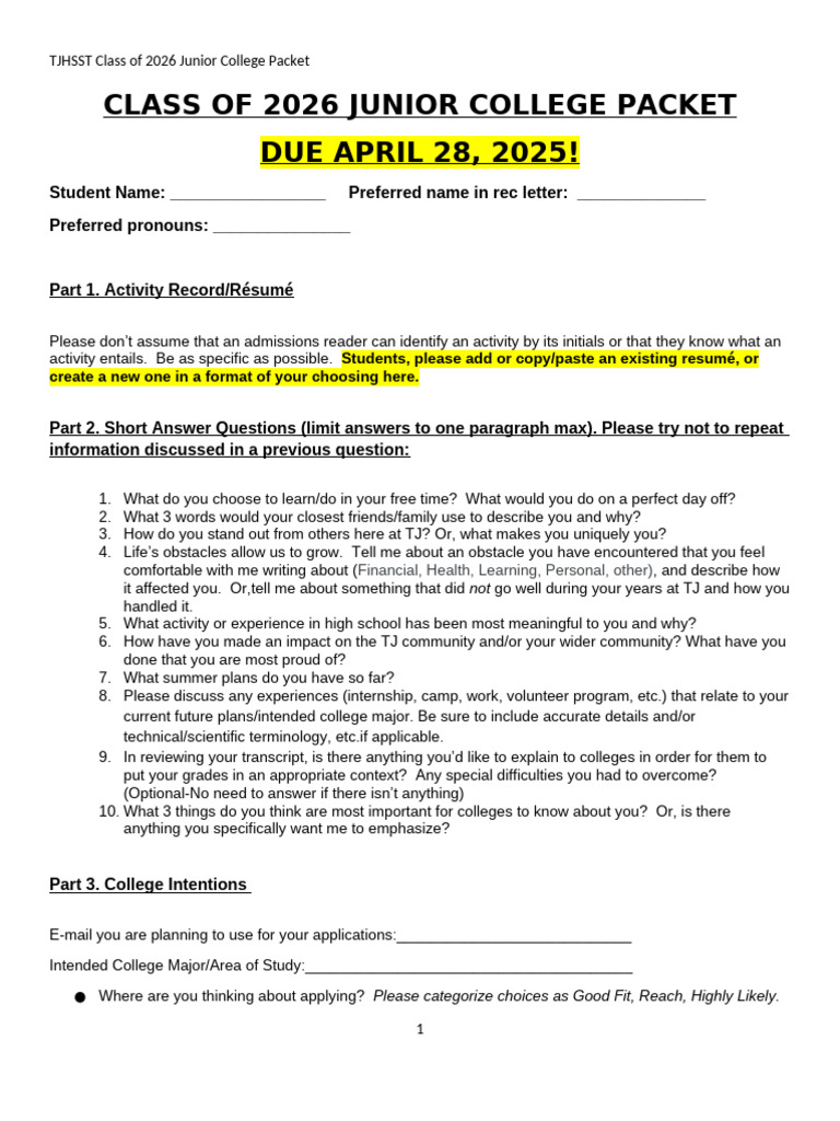 2025 All-Counselor Junior College Packet + Supplements | PDF | Résumé