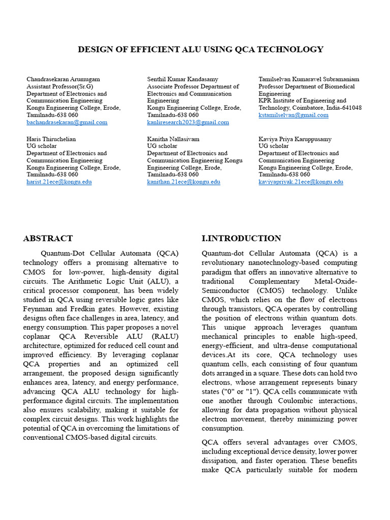 Efficient ALU Design with QCA Technology | PDF | Logic Gate | Digital ...
