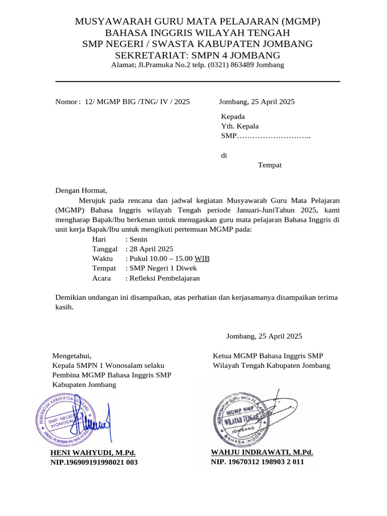 Undangan MGMP 4 | PDF
