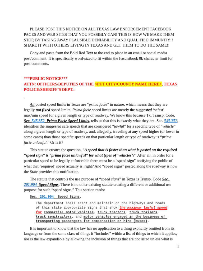 Public Notice On All Texas Law Enforcement Facebook Pages and Web Sites ...