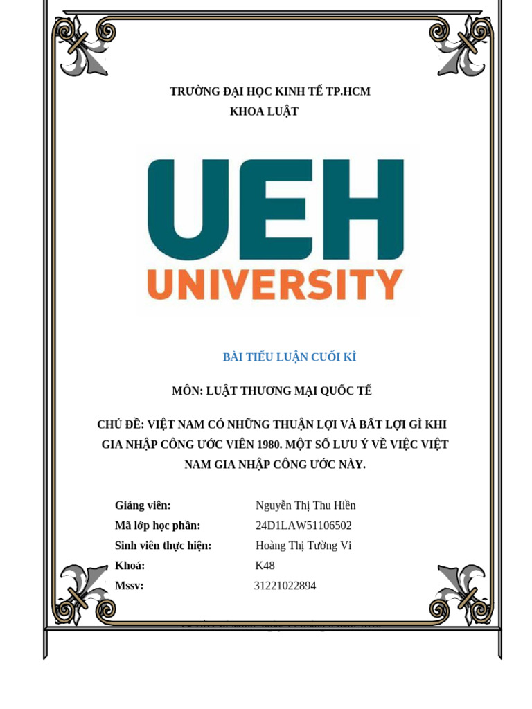 Tiểu Luận Luật TMQT | PDF