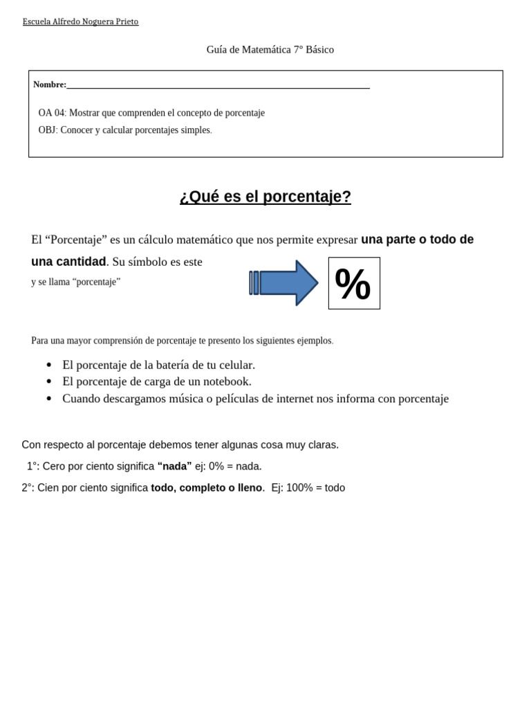Guia Porcentaje 7mo Basico | PDF | Porcentaje | Matemáticas