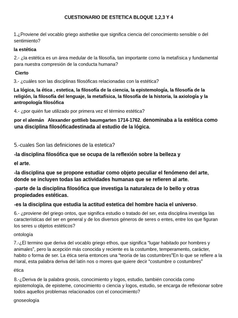Cuestionario de Estética: Filosofía y Arte | PDF | Belleza | Estética