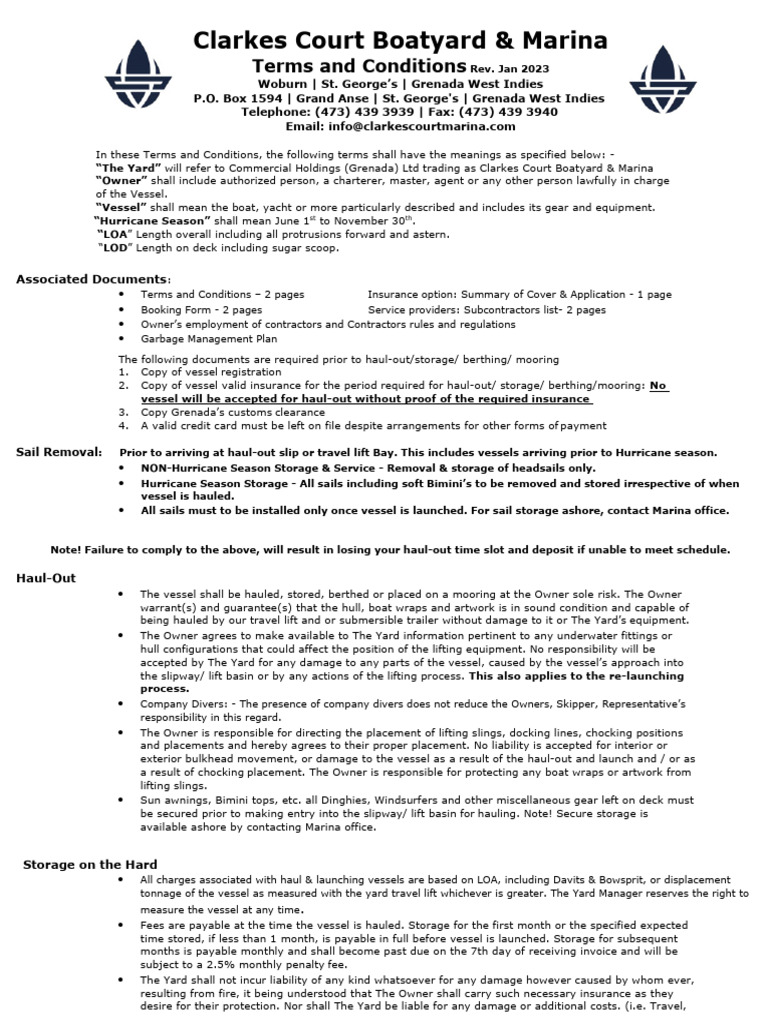 Clarkes Court Boatyard and Marina Terms and Conditions Rev Jan2023 | PDF