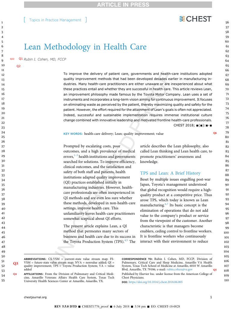 ARTICULO 01 - Lean Methodology in Health Care | PDF | Lean ...