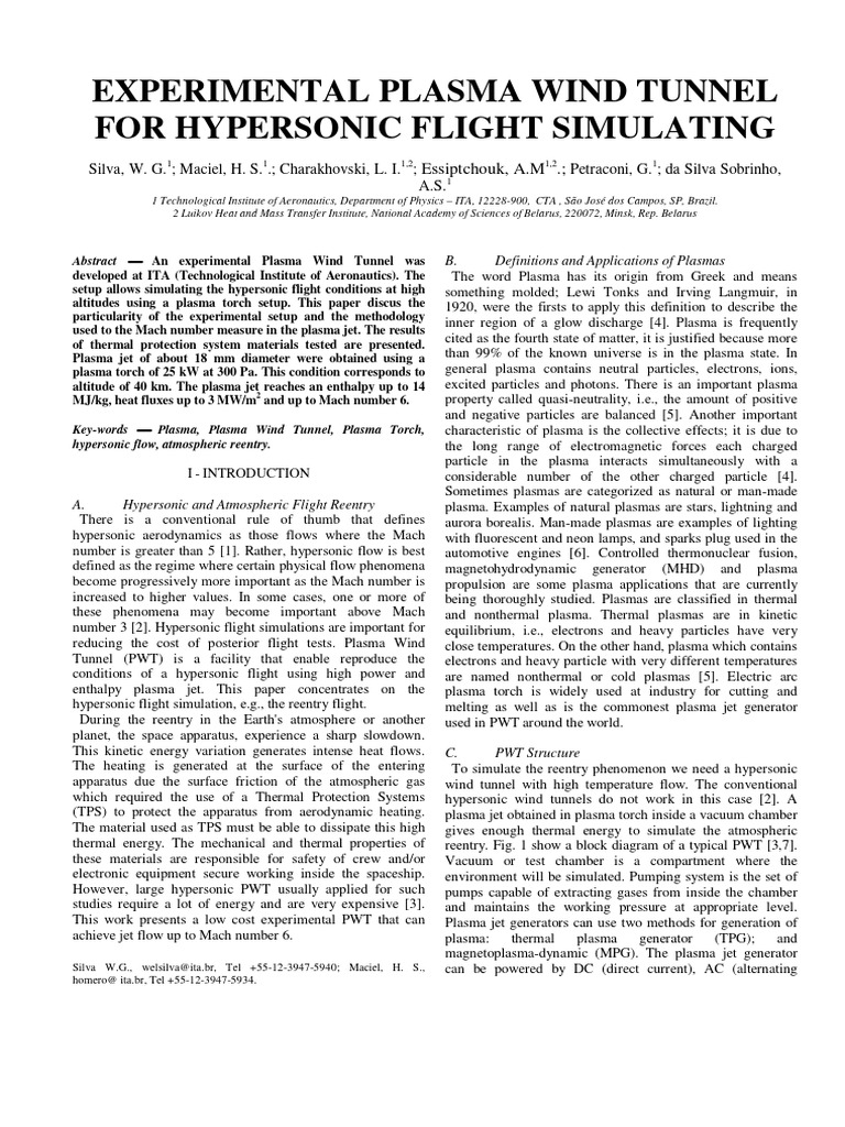 Wellington - Experimental Plasma Wind Tunnel | PDF | Plasma (Physics ...