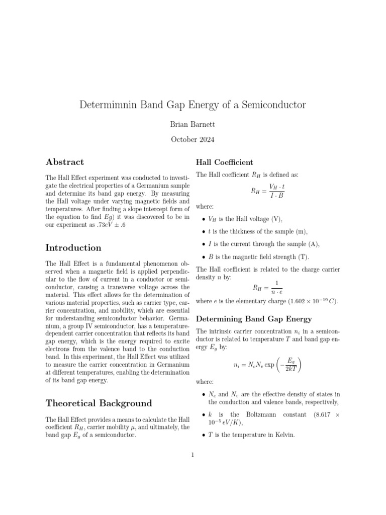 Determimnin Band Gap | PDF | Electrical Resistivity And Conductivity | Band Gap