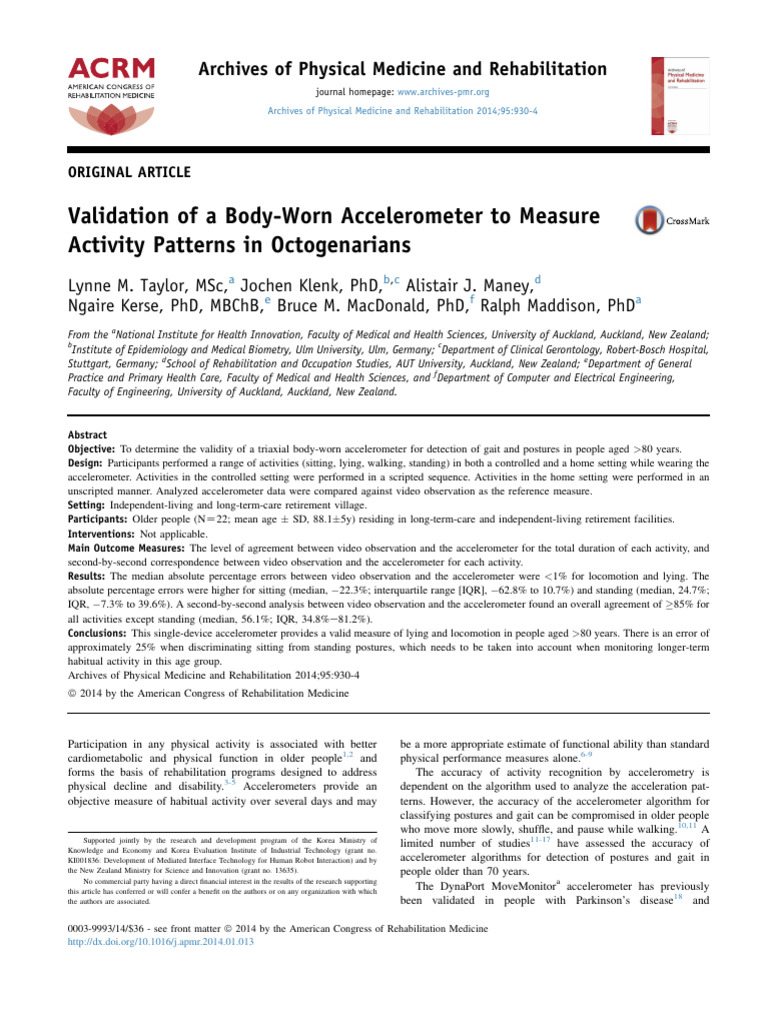 Validation of A Body Worn Accelerometer | PDF
