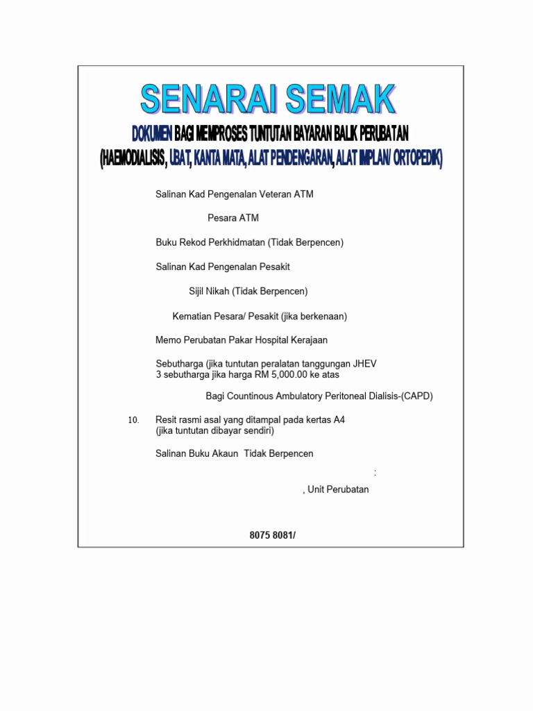Proses Tuntutan Bayaran Perubatan Veteran | PDF