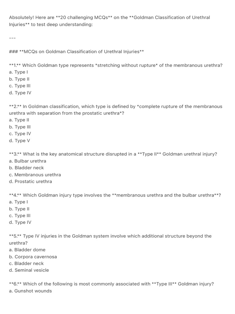 Absolutely! Here Are 20 Challenging MCQs On The Goldman Classification ...
