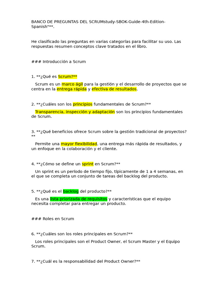 BANCO DE PREGUNTAS DEL SCRUMstudy | PDF | Scrum (desarrollo de software) | Business
