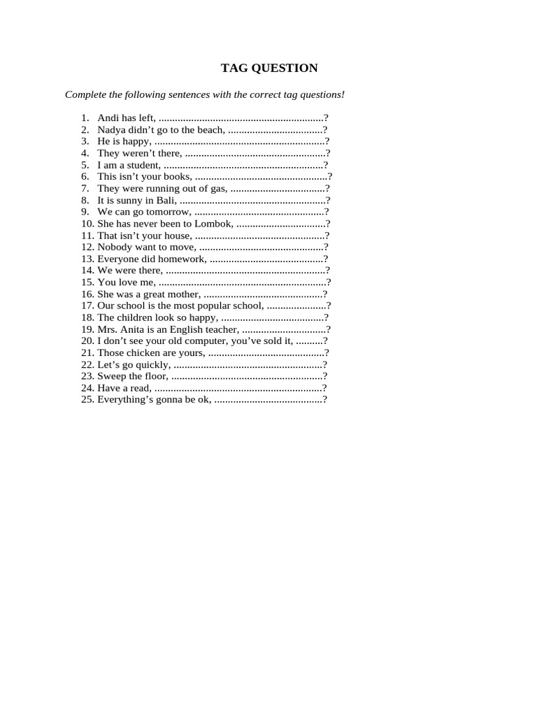 Soal Tag Question Ix | PDF