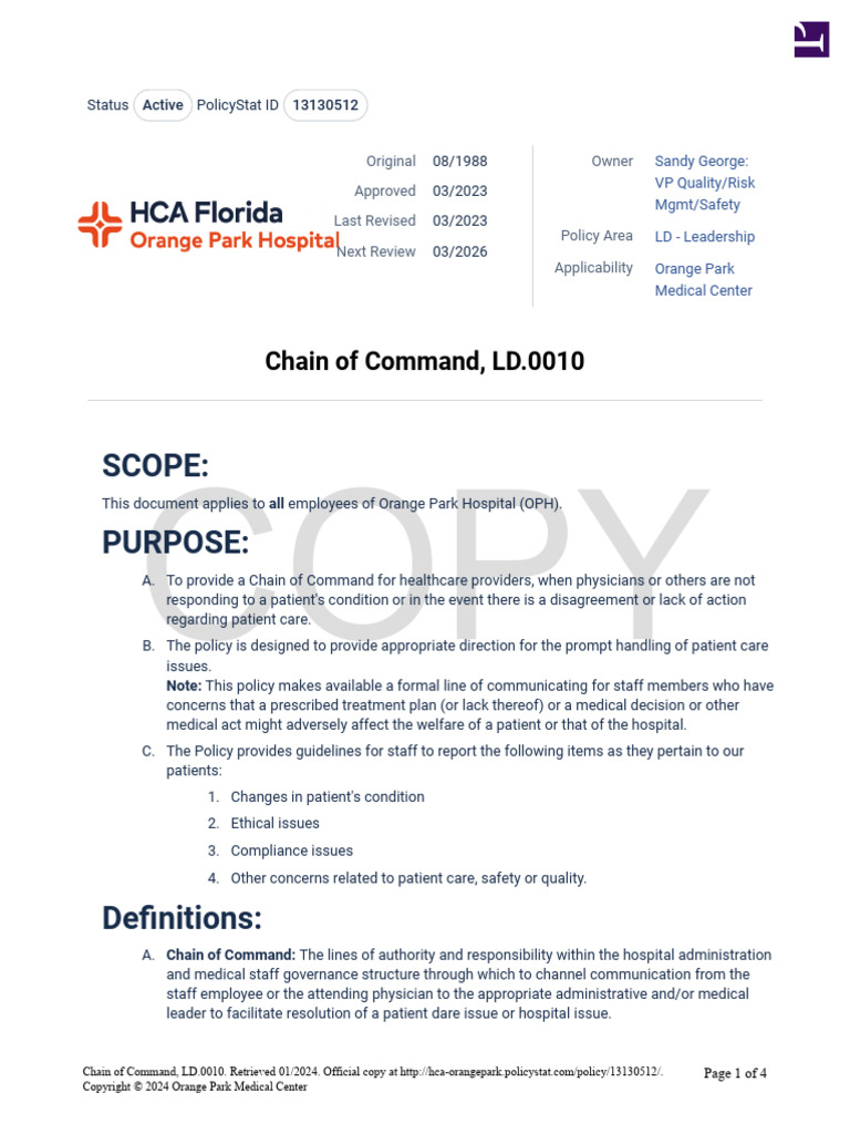 2024 Chain of Command - LD-0010 | PDF | Nursing | Patient