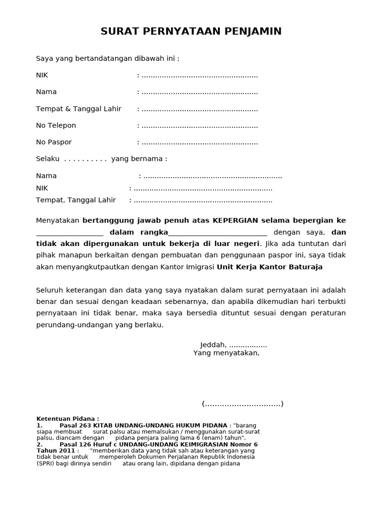 Surat Penjamin Bagi Dewasa-Aris | PDF
