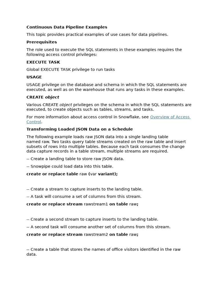 Continuous Data Pipeline Examples | PDF | Table (Database) | Sql