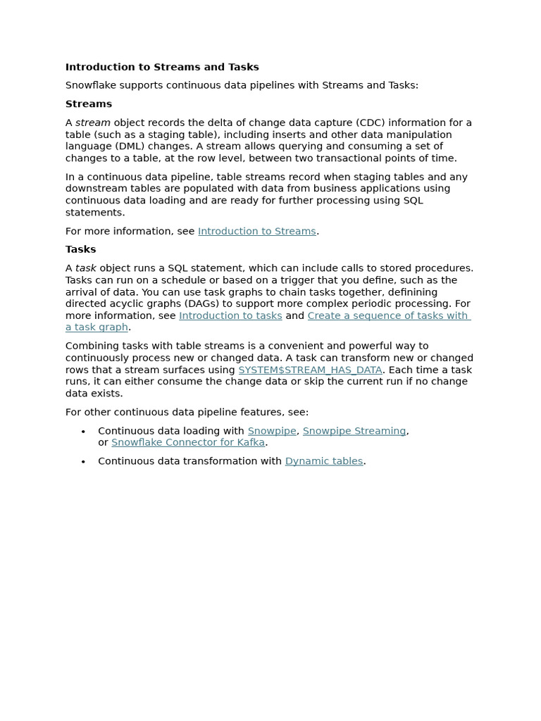 Introduction to Streams and Tasks | PDF