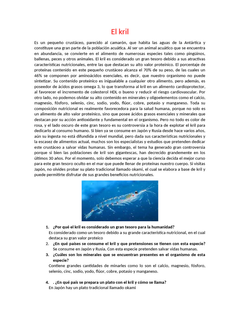 Lectura El Kril. | PDF | Alimentos | Nutrición