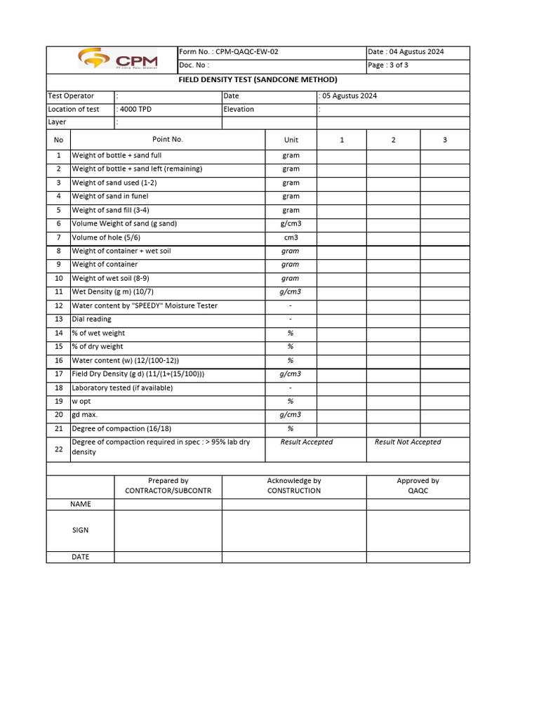 Field Density Test Report Template | PDF | Horticulture | Natural Materials