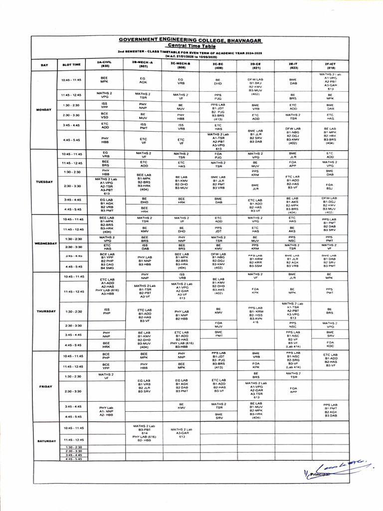 2nd Sem Timetable a.Y.2024-25_Scan Copy | PDF