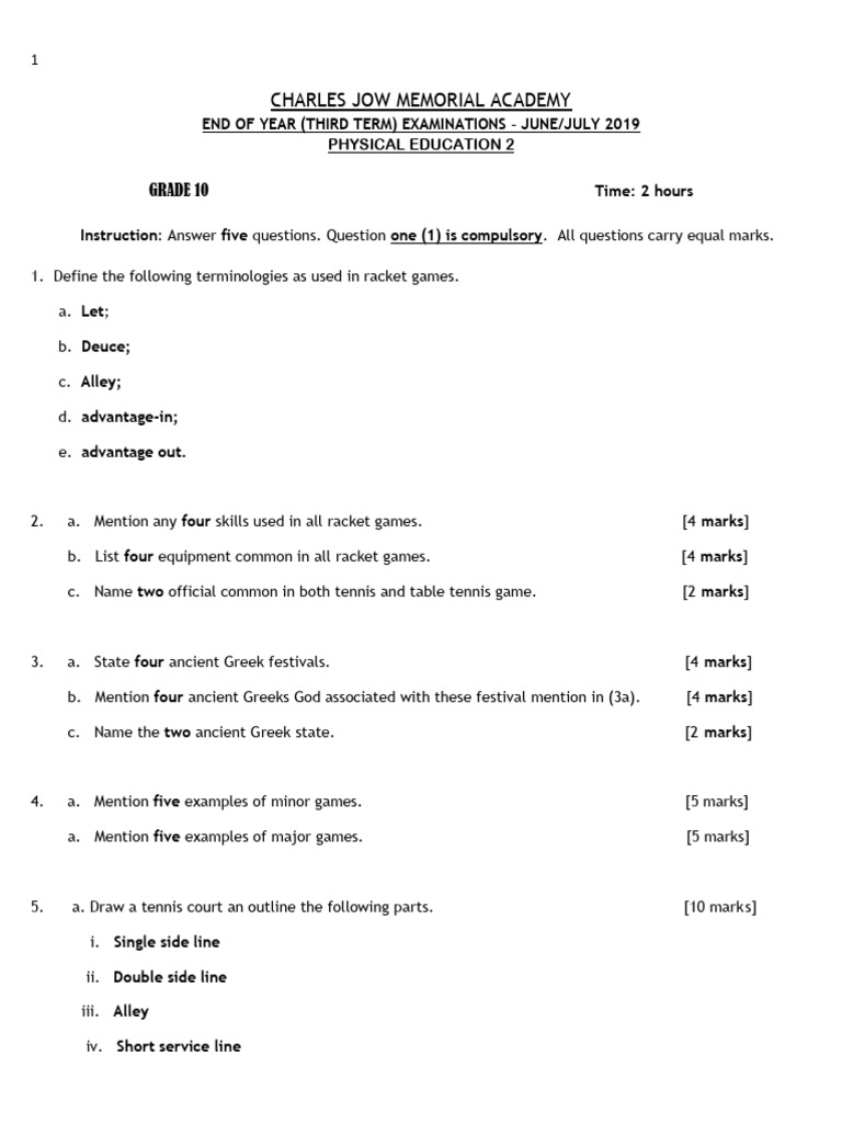 Physical Education Grade 10 2018 - 2019 Third Term - 2019 | PDF | Lever ...