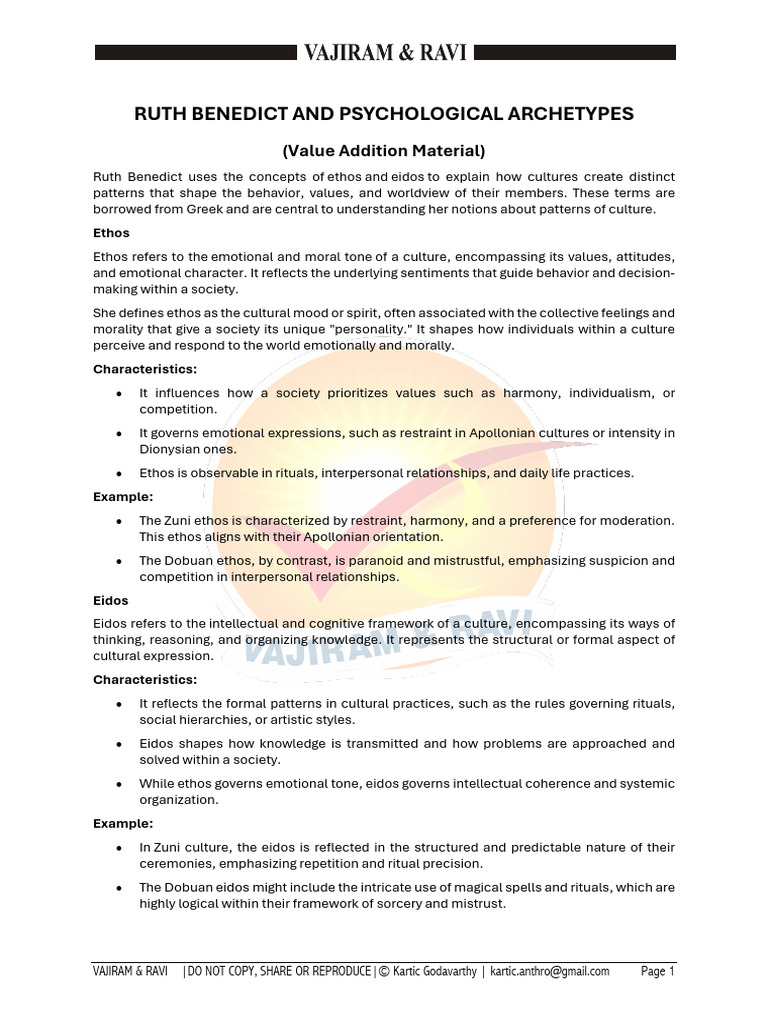 Ruth Benedict Archetypes | PDF | Rituals | Psychology