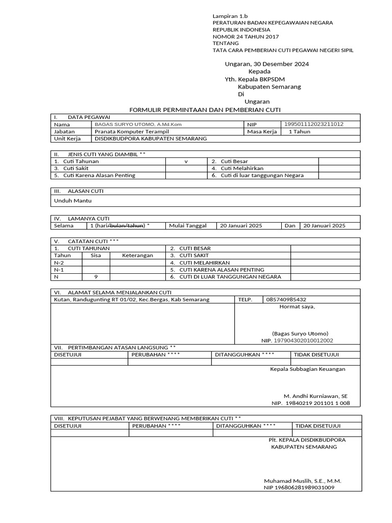 Blangko Cuti Terbaru 2025 | PDF