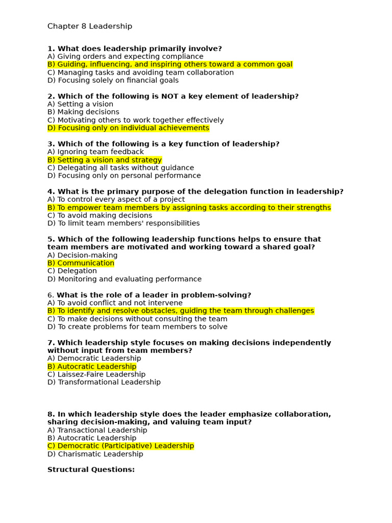 Chapter 8 Tutorial Answers UPLOAD | PDF | Leadership | Transformational ...