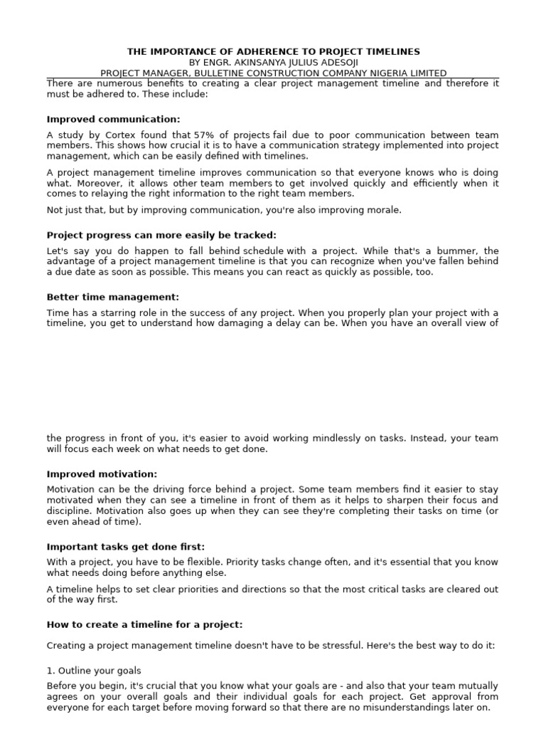 The Importance of Adherence To Project Timelines | PDF | Project Management