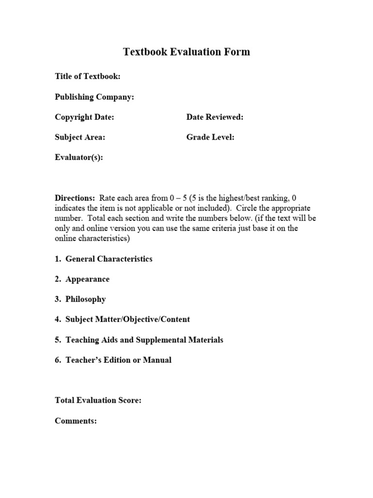 Textbook_Evaluation_Form_fillable | PDF | Textbook | Human Communication