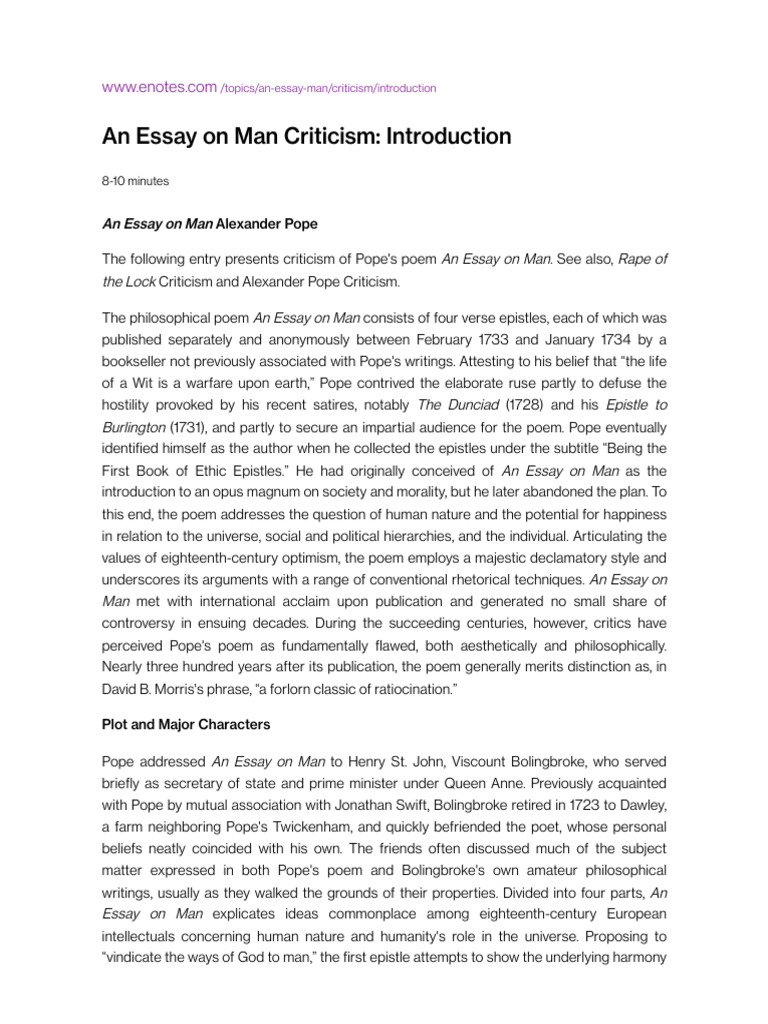 An Essay On Man Criticism - Introduction | PDF | Human Nature | Virtue