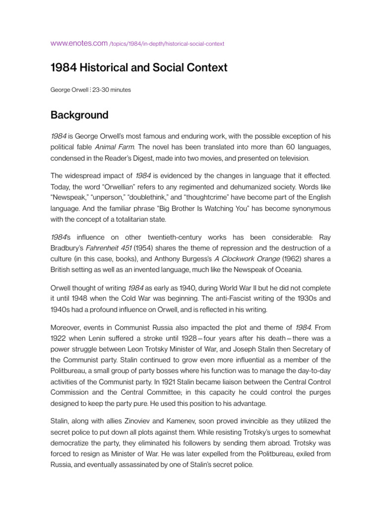 1984 Historical and Social Context - Reader View | PDF | Communism ...