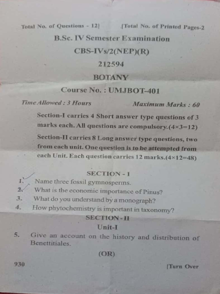 BOTANY 4TH SEM QUESTIONS PAPER | PDF
