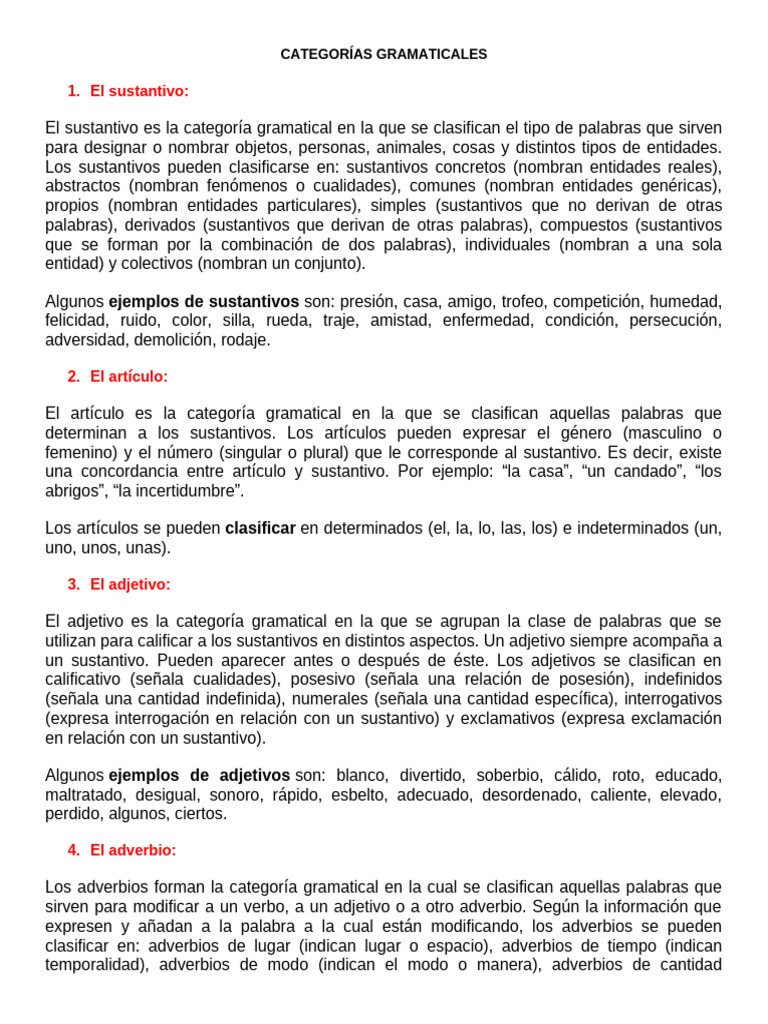 Las Categorías Gramaticales | PDF | Adverbio | Sustantivo