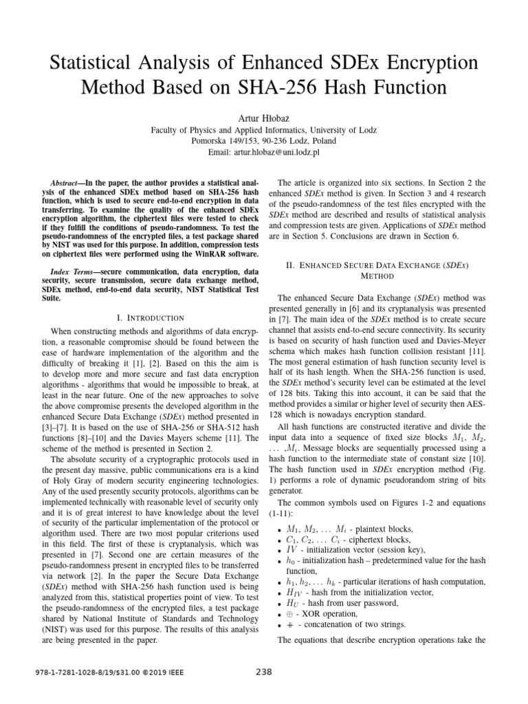 Statistical Analysis of Enhanced SDEx Encryption | PDF | Cryptography ...