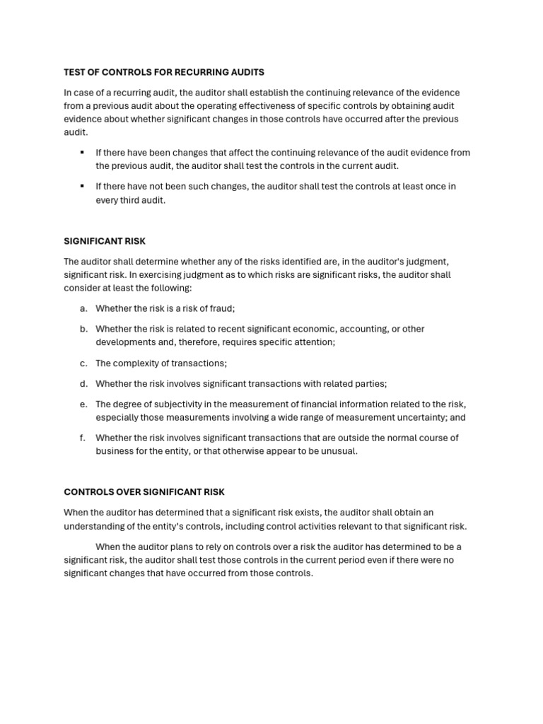 Test of Controls For Recurring Audits | PDF