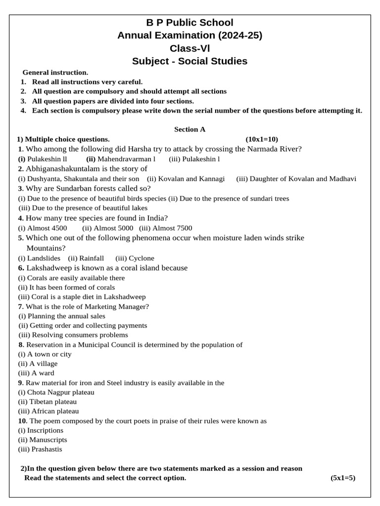 Class6 Social Annual Paper | PDF | Indus River