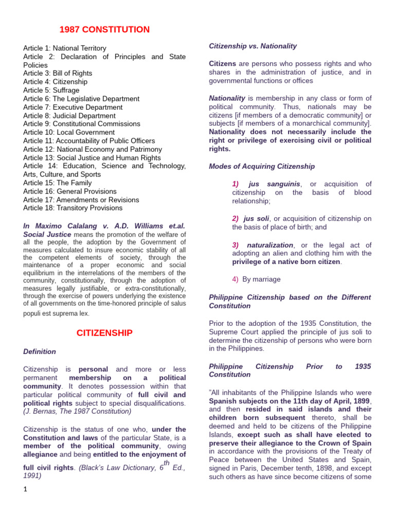 Conlaw1 Notes | PDF | Naturalization | Citizenship