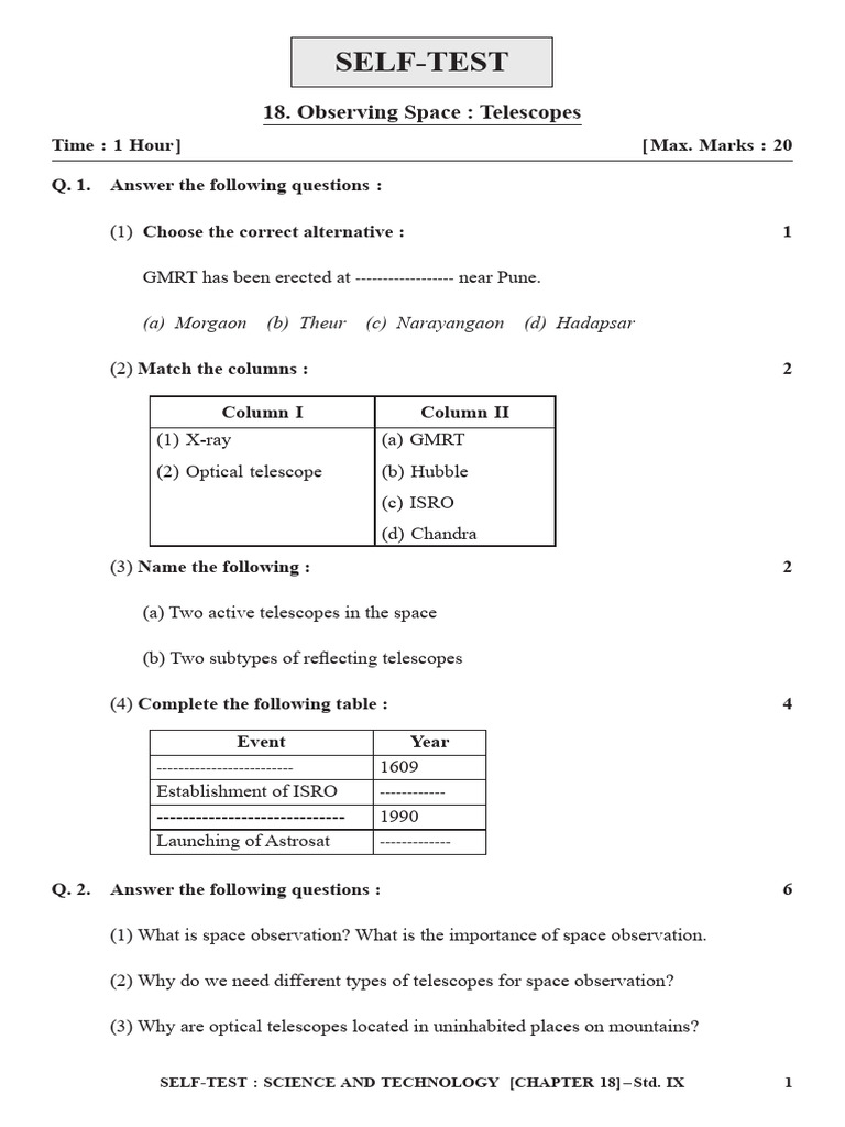 Self-Test: 18. Observing Space: Telescopes | PDF
