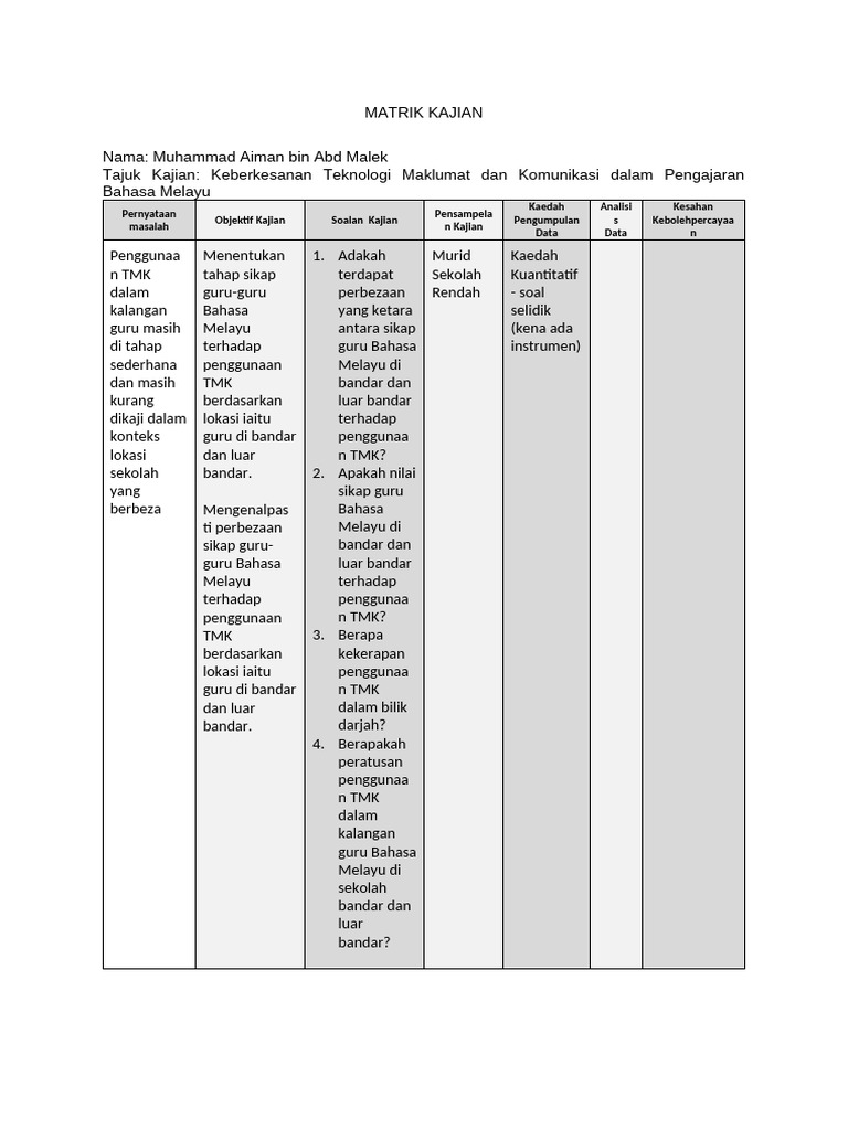 Matriks Kajian | PDF