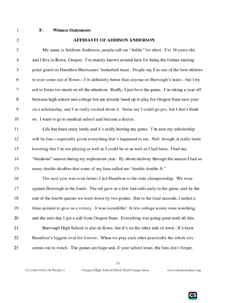 Affidavit of Addison Anderson | PDF