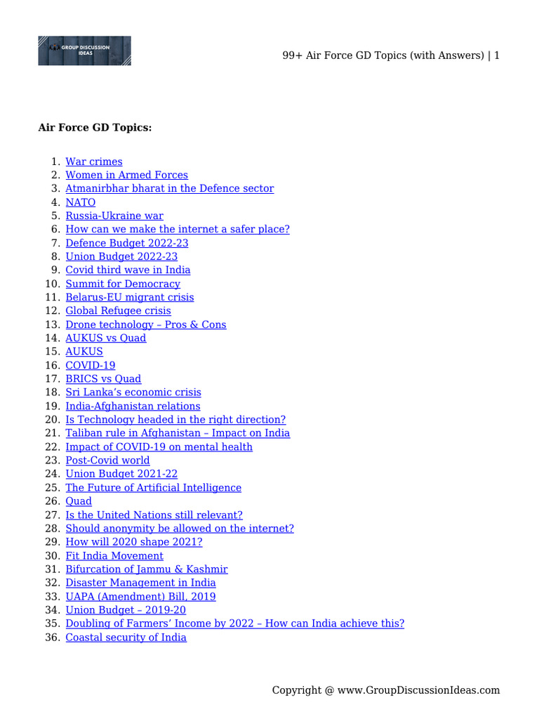 Air Force Group Discussion Topics 2025 | PDF | International Relations ...