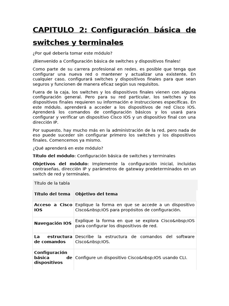 Capitulo 2-Conf-Basica-Switches y Terminales | PDF | Interfaz de línea de comando | Dirección IP