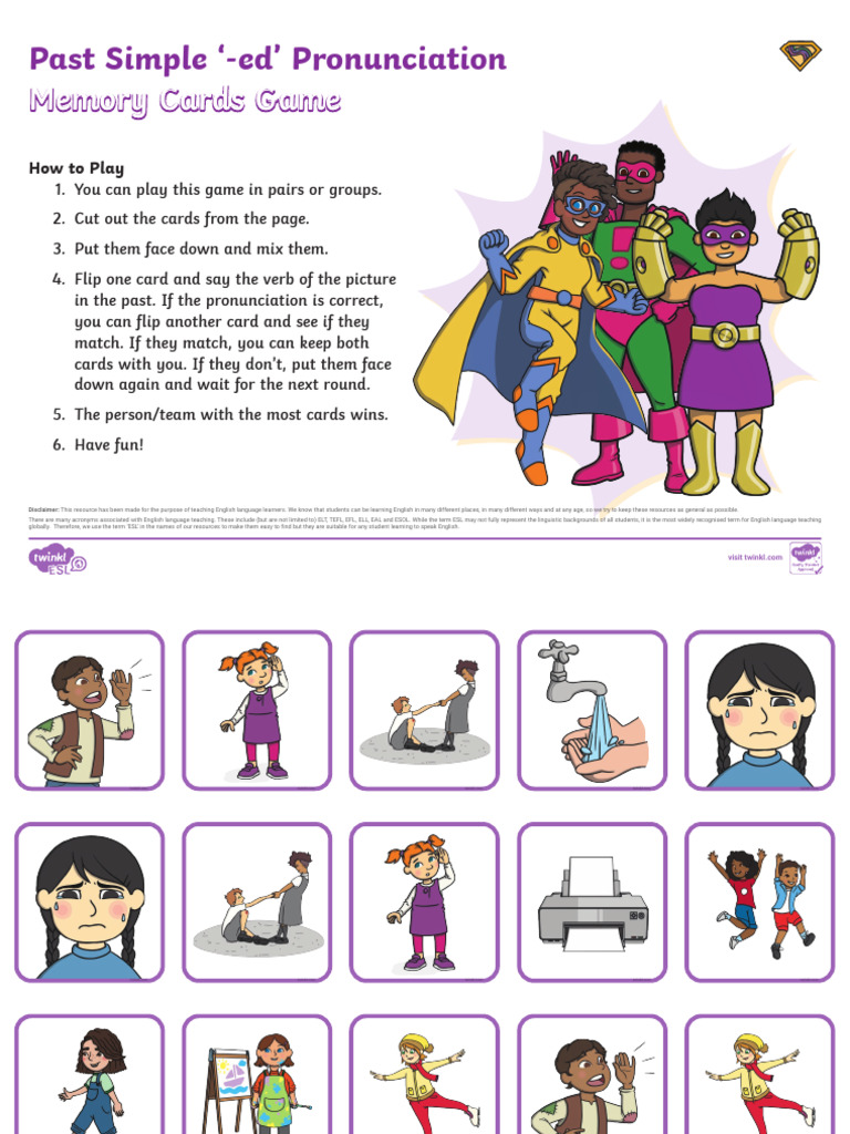 ESL Matching Cards Past Simple Ed Ending | PDF